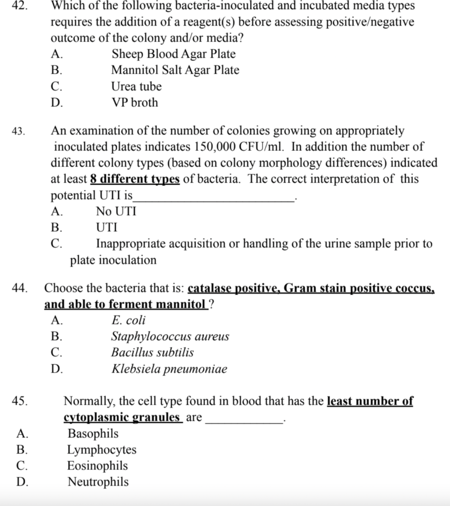 Solved 42. Which of the following bacteria-inoculated and | Chegg.com
