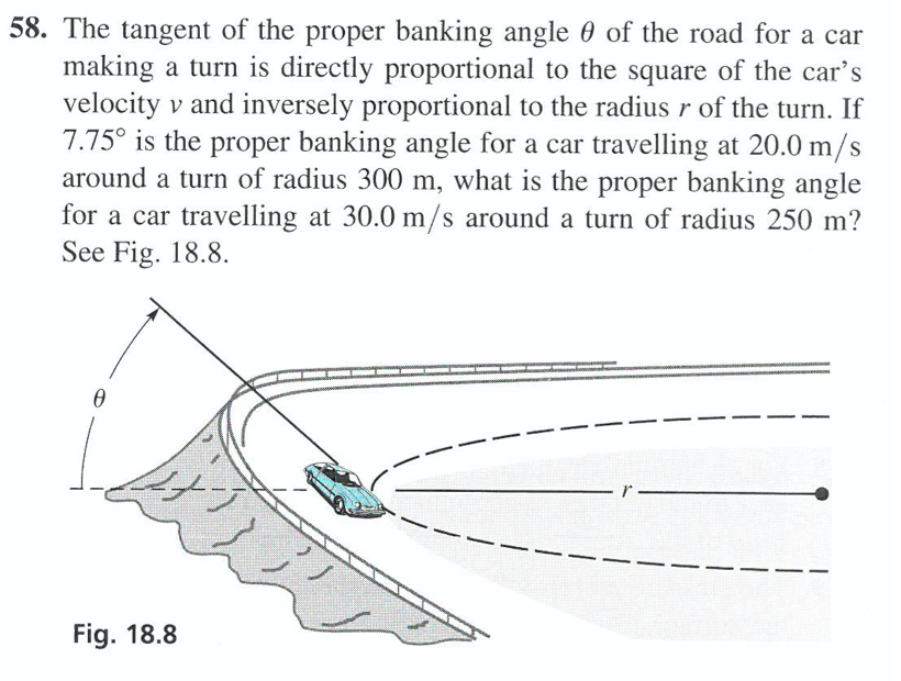Solved 58. The tangent of the proper banking angle e of the | Chegg.com