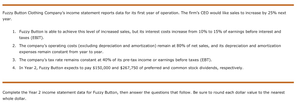 Solved Fuzzy Button Clothing Company's income statement | Chegg.com