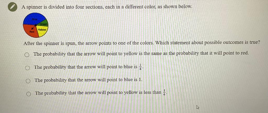 Solved A spinner is divided into four sections, each in a | Chegg.com