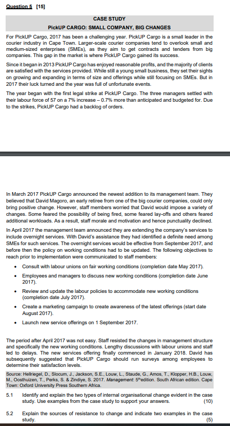 Solved Question 5 [15] CASE STUDY PickUP CARGO: SMALL | Chegg.com
