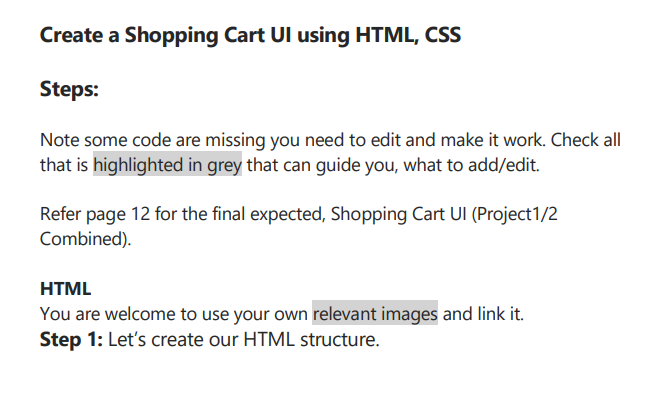 Solved Create a Shopping Cart Ul using HTML, CSS Steps: Note | Chegg.com