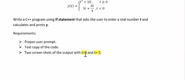 Solved + 10, 20 t20 y(t) = 3t+10 Write a C++ program using | Chegg.com