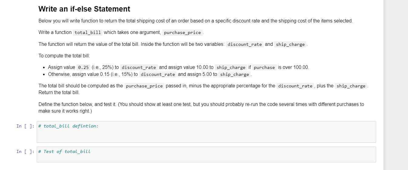 Solved Write an if-else Statement Below you will write | Chegg.com