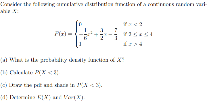 Solved Consider the following cumulative distribution | Chegg.com