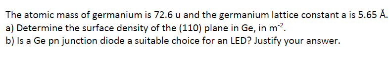 Solved The atomic mass of germanium is 72.6 u and the | Chegg.com