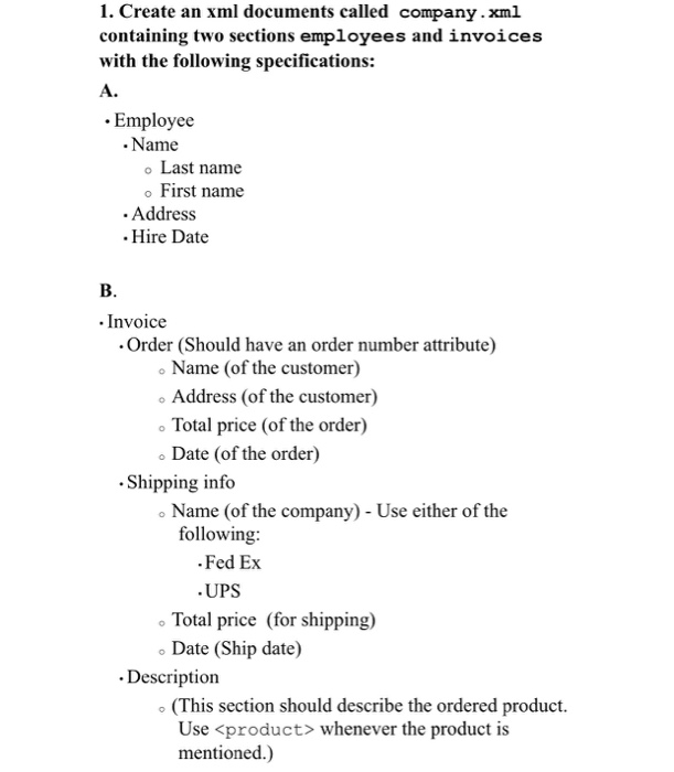 Solved 1. Create an xml documents called company.xml | Chegg.com