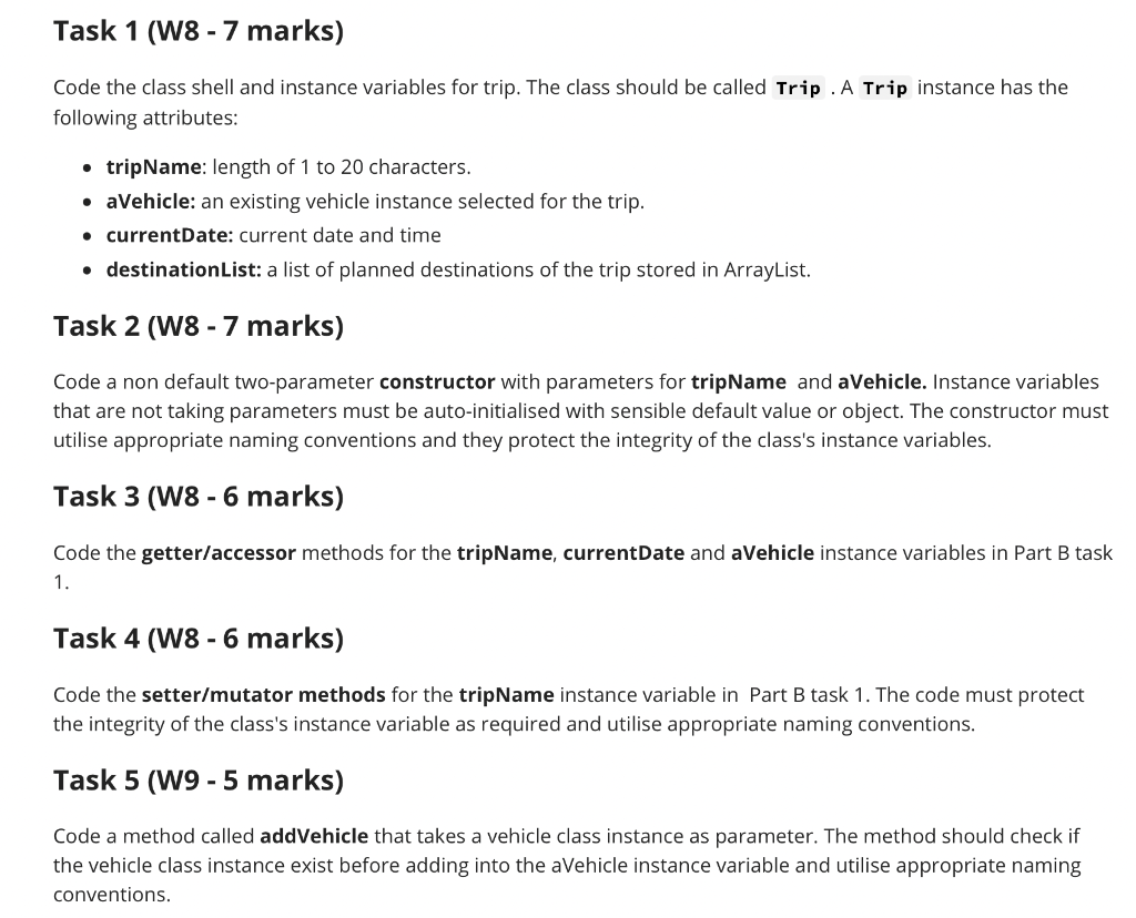 Solved Code the class shell and instance variables for trip. | Chegg.com