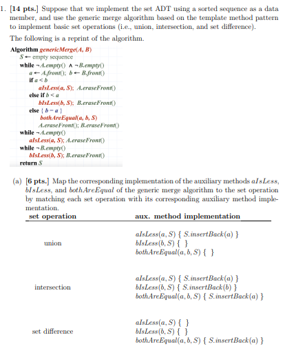 Solved 1. [14 pts.] Suppose that we implement the set ADT | Chegg.com