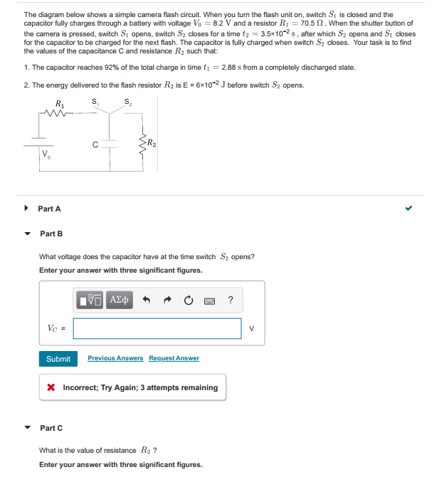 Solved The diagram below shows a simple camera flash | Chegg.com