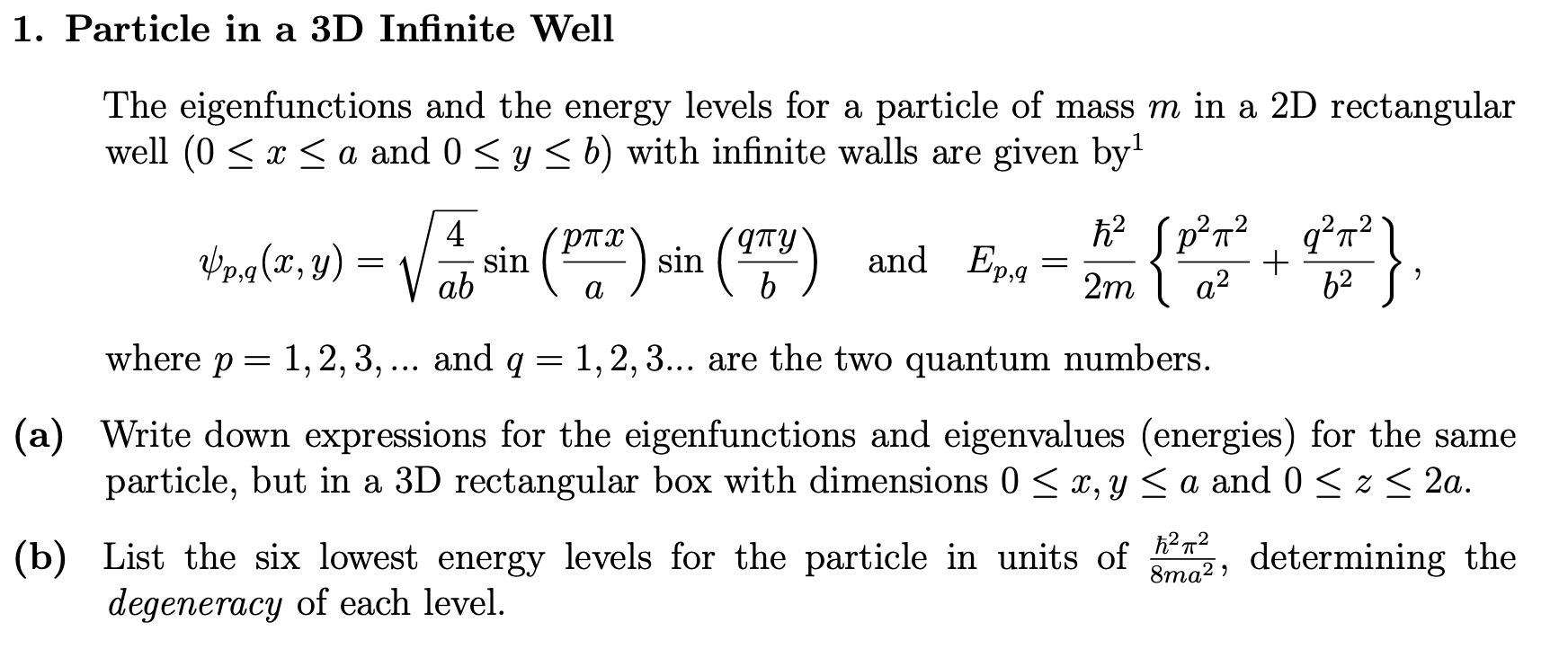 Solved The eigenfunctions and the energy levels for a | Chegg.com