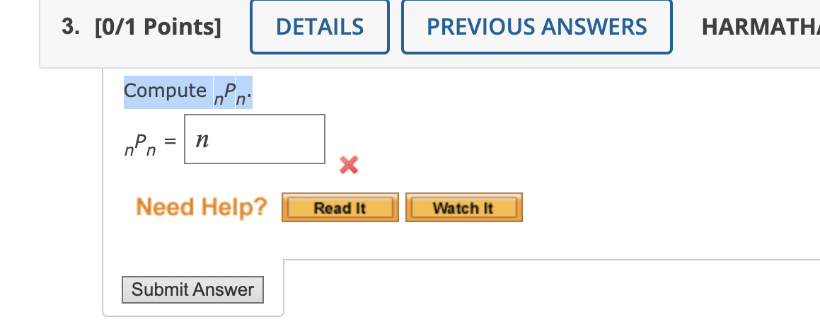 Solved Compute nPn. nPn= | Chegg.com