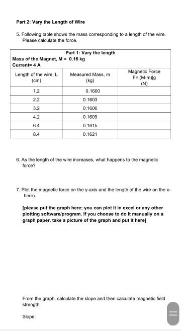 Solved Part 2: Vary the Length of Wire 5. Following table | Chegg.com