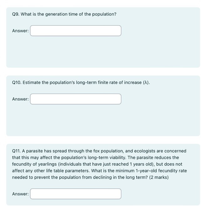 Solved Q9. What is the generation time of the population? | Chegg.com