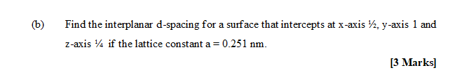 Solved (b) Find the interplanar d-spacing for a surface that | Chegg.com