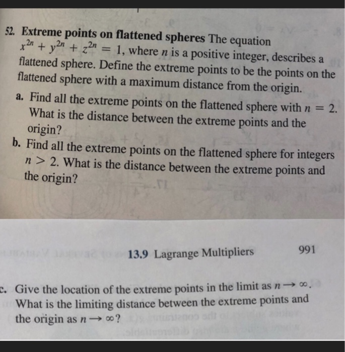Solved 52. Extreme points on flattened spheres The equation | Chegg.com