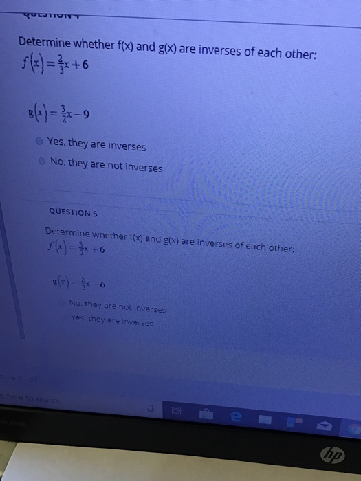 Solved Determine whether f(x) and g(x) are inverses of each | Chegg.com