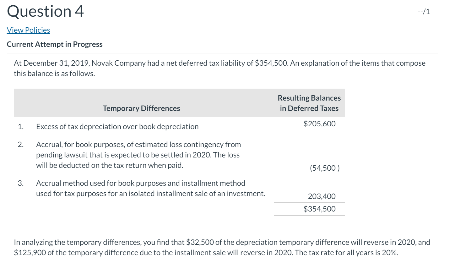 Solved Question 4 --/1 View Policies Current Attempt in | Chegg.com