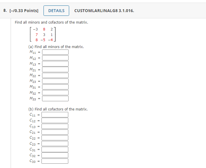 Solved 8. [-10.33 Points] DETAILS CUSTOMLARLINALG8 3.1.016. | Chegg.com