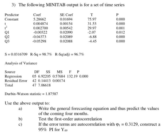 Solved The following MINITAB output is for a set of time | Chegg.com
