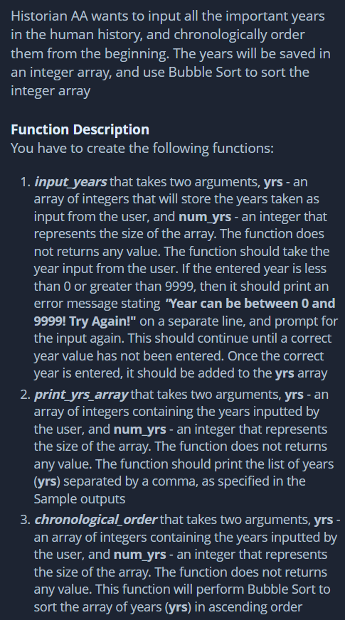 Solved Historian AA wants to input all the important years | Chegg.com