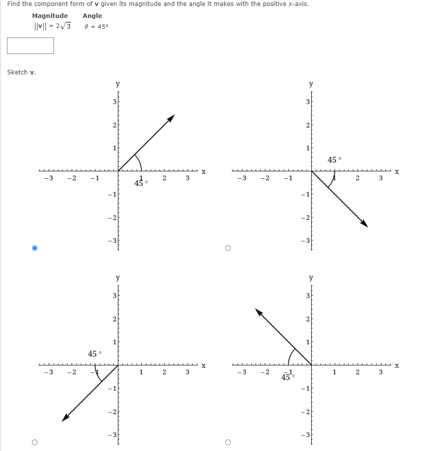 Solved Find the component form of v given its magnitude and | Chegg.com