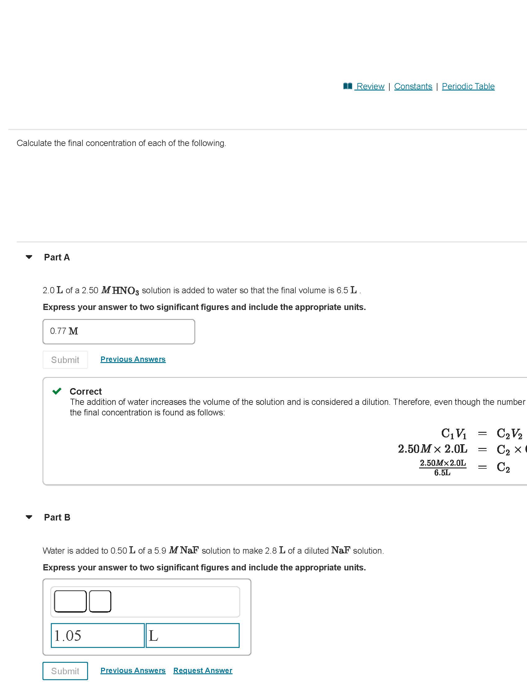 Solved Calculate the final concentration of each of the | Chegg.com
