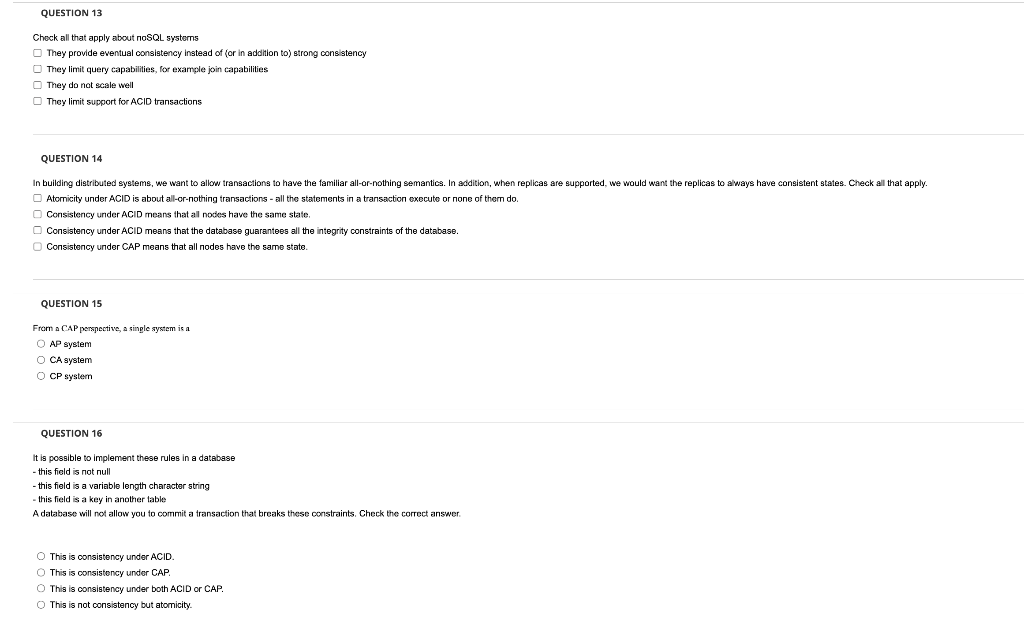 Solved QUESTION 13 Check all that apply about noSQL systems | Chegg.com