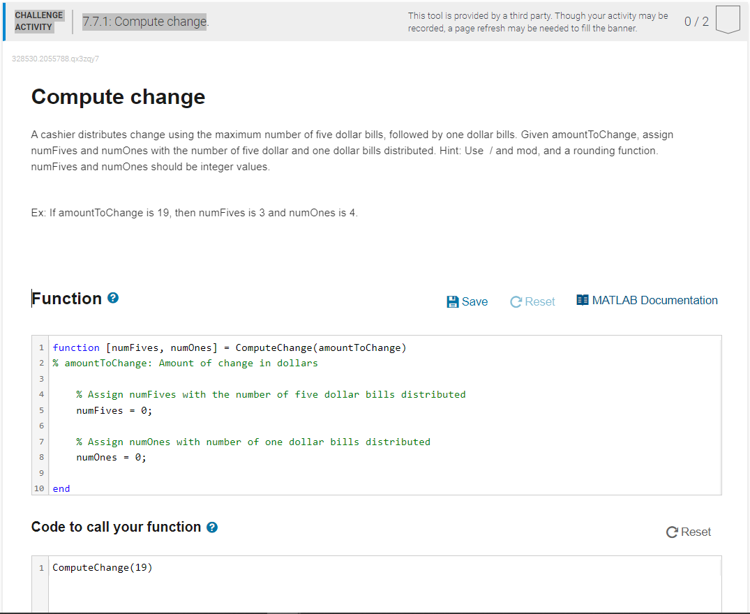 Solved CHALLENGE ACTIVITY 7.7.1: Compute change. This tool | Chegg.com