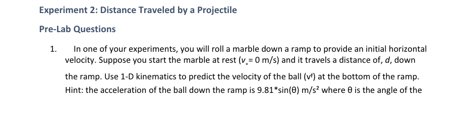 Solved Experiment 2: Distance Traveled by a Projectile | Chegg.com