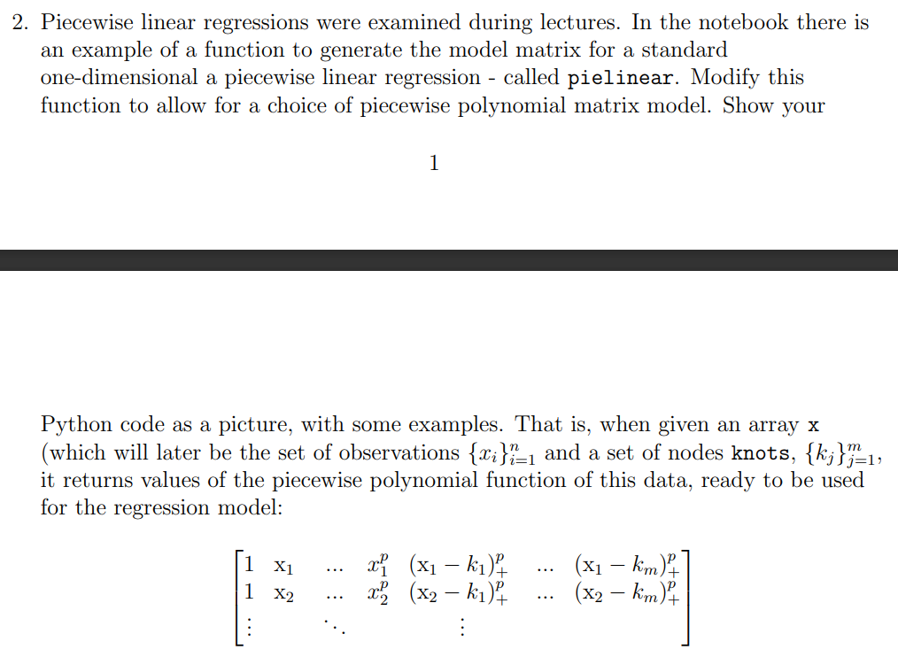 2. Piecewise linear regressions were examined during | Chegg.com