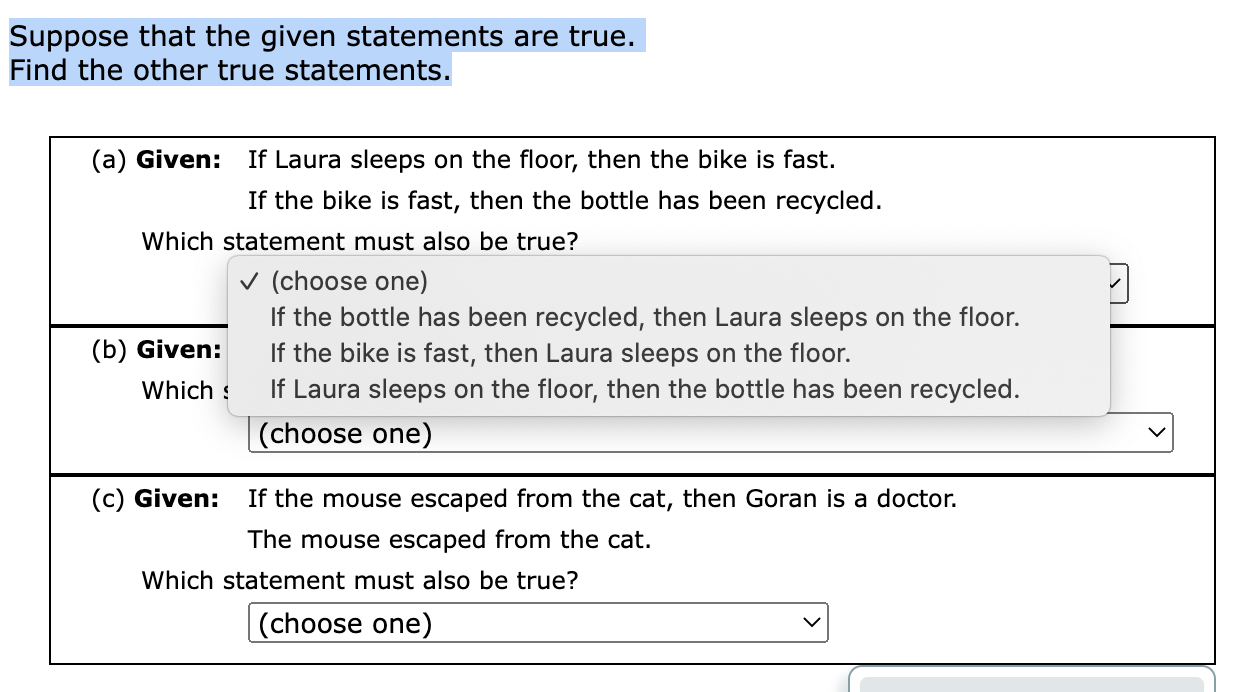 Solved Suppose that the given statements are true. Find the | Chegg.com