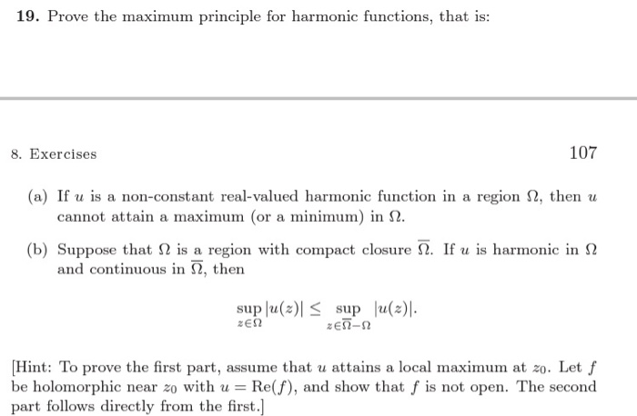 Solved 19. Prove the maximum principle tor harmonic | Chegg.com