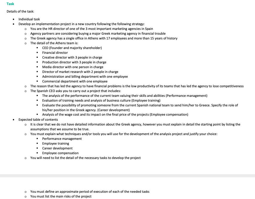 Solved - Individual task - Develop an implementation project | Chegg.com