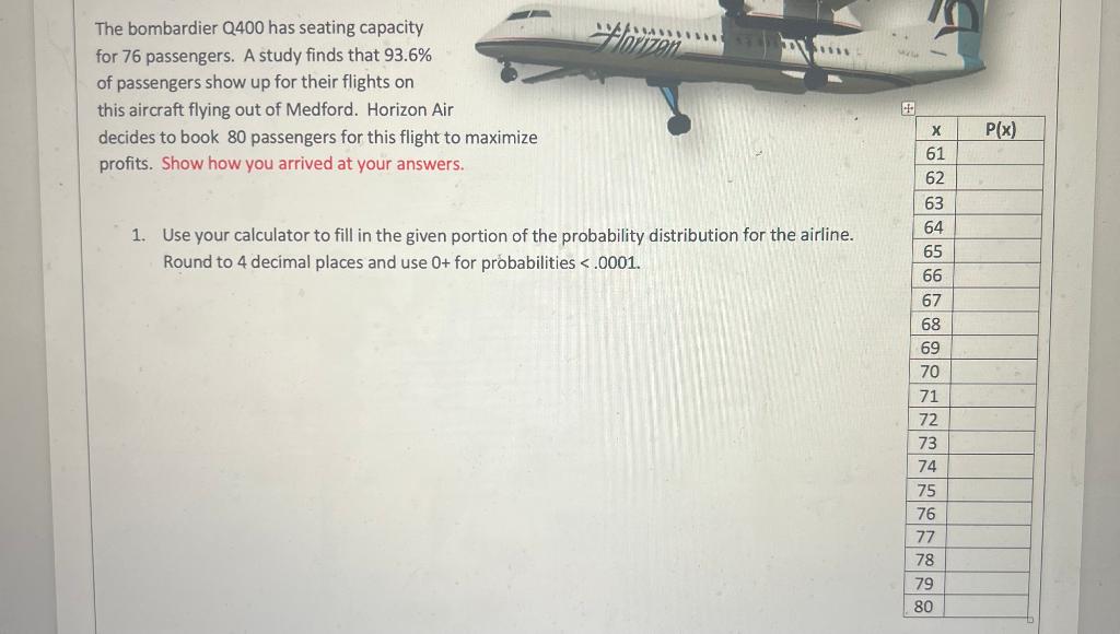 Solved The bombardier Q400 has seating capacity for 76 | Chegg.com