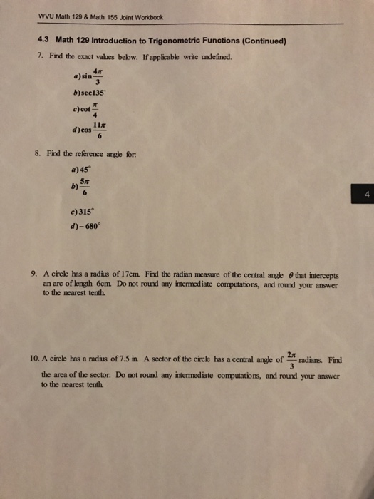 Solved WVU Math 129& Math 155 Joint Workbook 4.3 Math 129 | Chegg.com