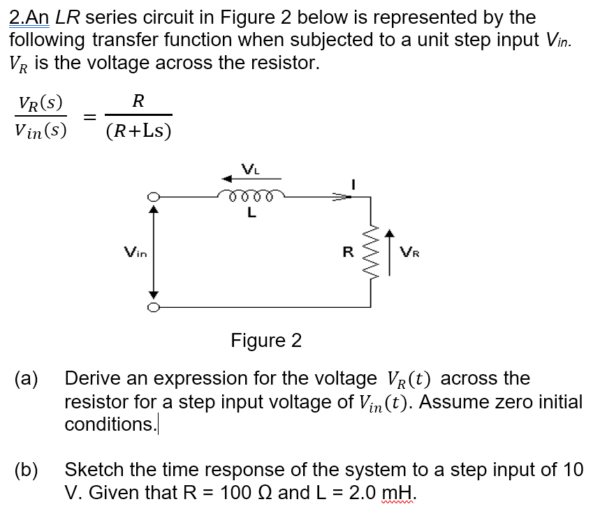 Solved 2.An LR series circuit in Figure 2 below is | Chegg.com