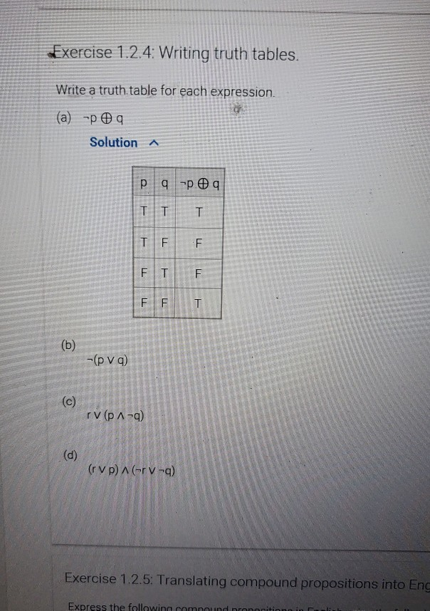 Solved Exercise 1.2.4: Writing truth tables. Write a truth | Chegg.com