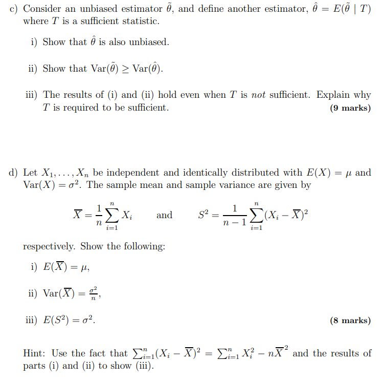 Solved C Consider An Unbiased Estimator θ~ And Define