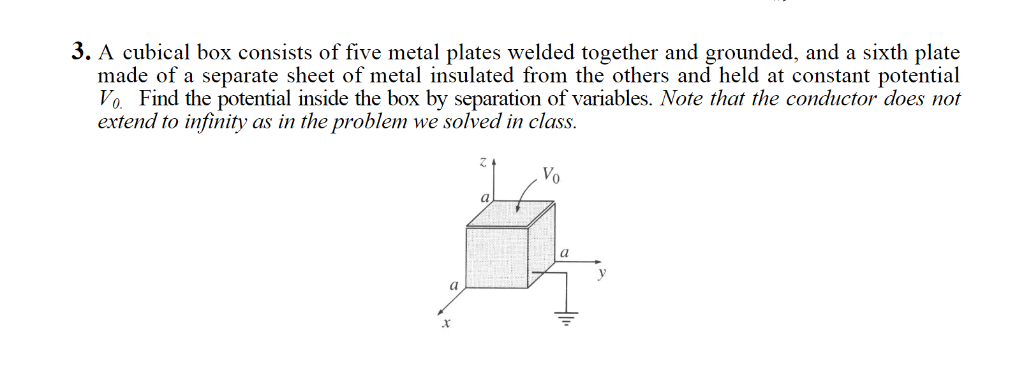 Solved 3. A cubical box consists of five metal plates welded | Chegg.com