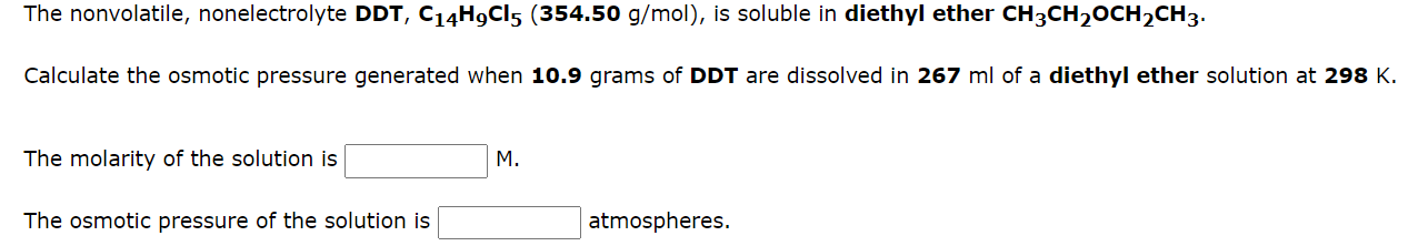 Solved The nonvolatile, nonelectrolyte DDT, C14H9Cl5(354.50 | Chegg.com