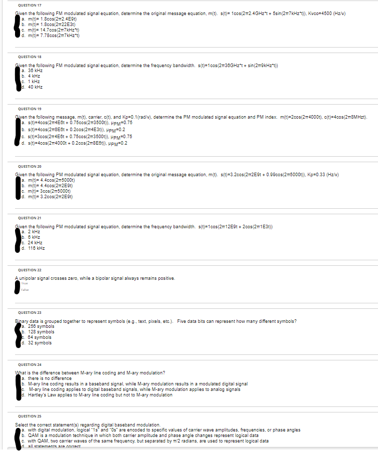 Solved Given the following FM modulated signal equation, | Chegg.com