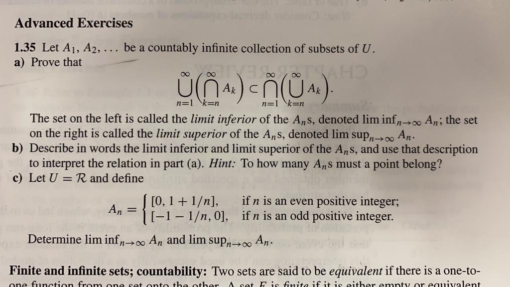 Solved Advanced Exercises 1.35 Let A1,A2,… be a countably | Chegg.com