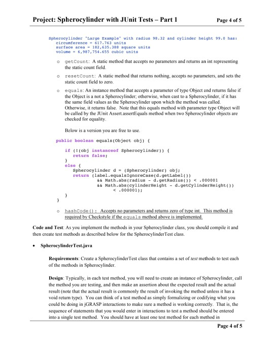 Solved Project: Spherocylinder with JUnit Tests - Part 1 | Chegg.com