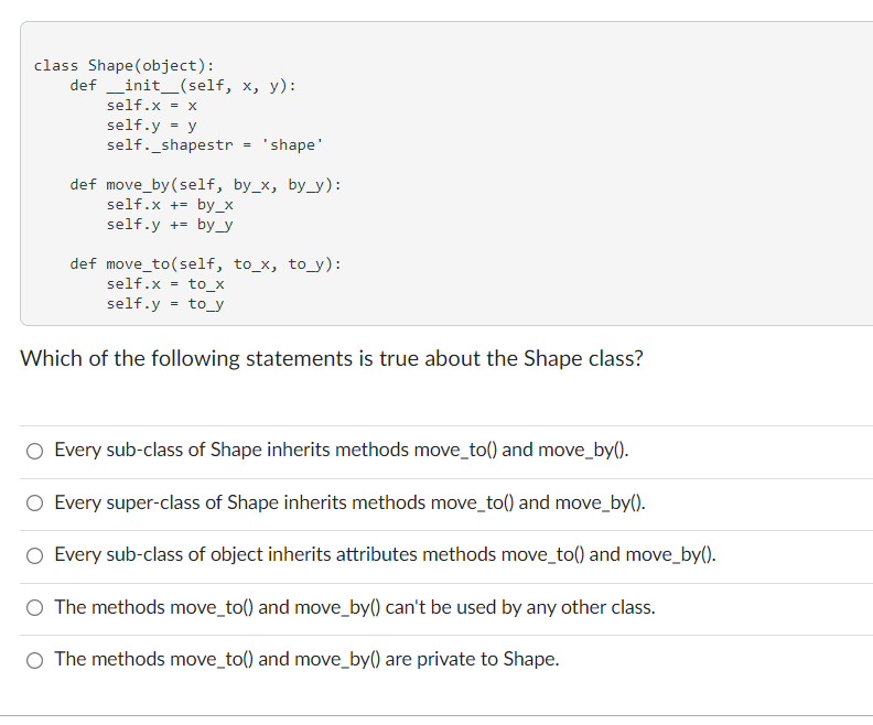Solved Class Shape Object Def Init Self X Y Self X