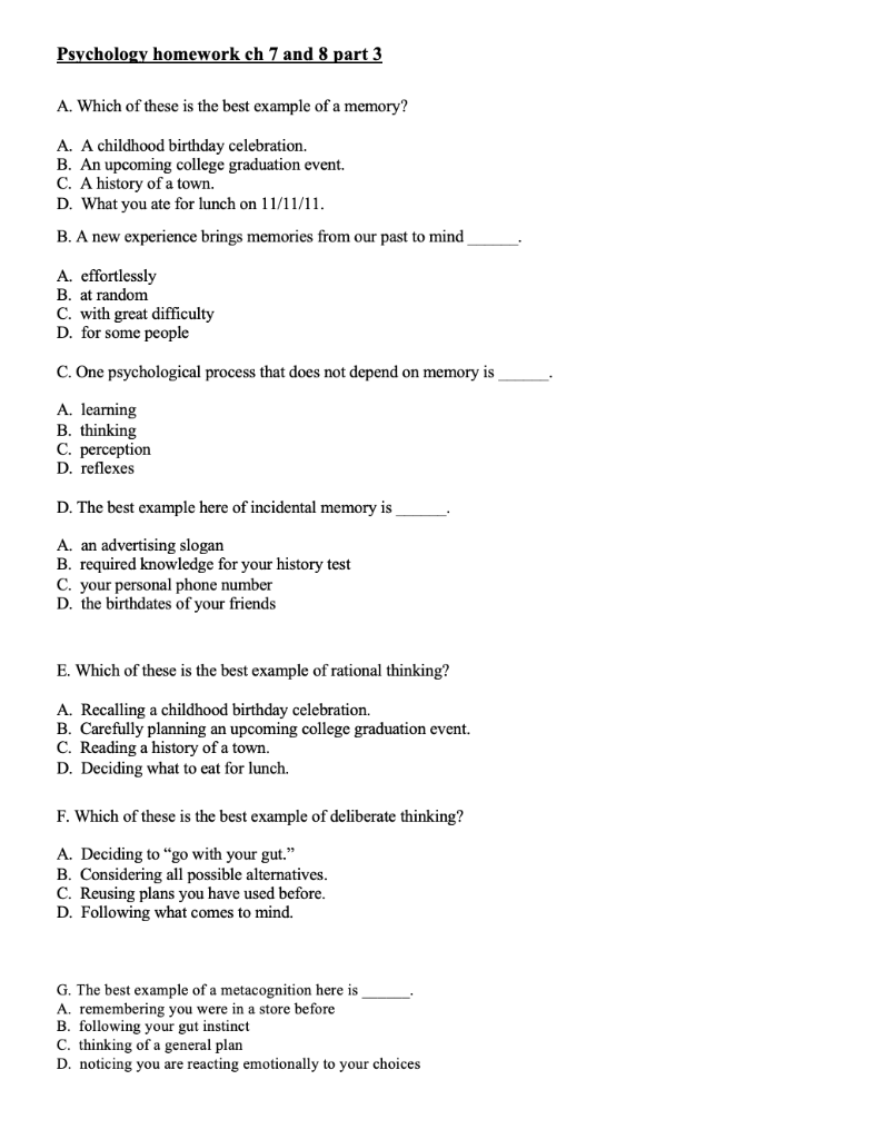 Solved Psychology homework ch 7 and 8 part 3 A. Which of | Chegg.com