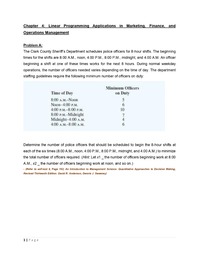 Solved Chapter 4: Linear Programming Applications in | Chegg.com