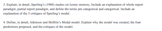 Solved 3. Explain, in detail, Sperling's (1960) studies on | Chegg.com