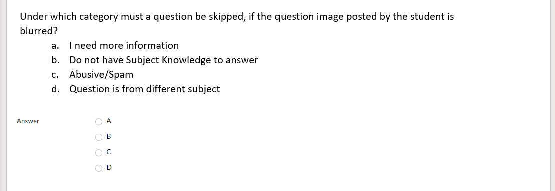 Solved a. Under which category must a question be skipped, | Chegg.com
