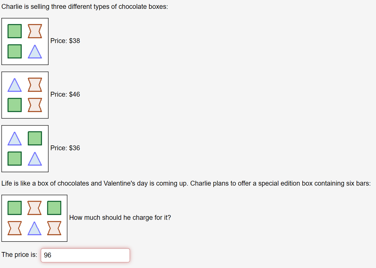 Solved Charlie is selling three different types of chocolate | Chegg.com